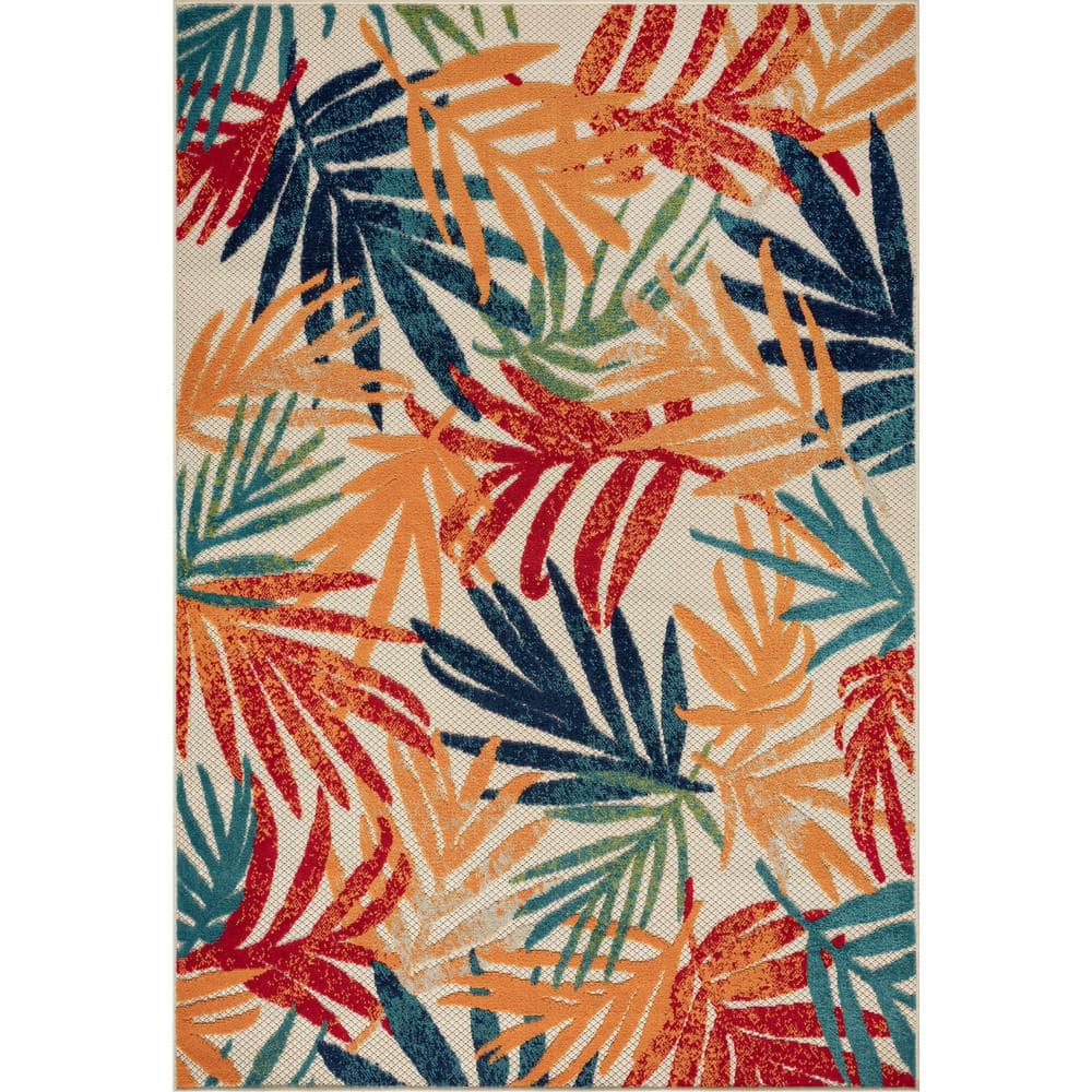 Tayse Rugs Oasis 7 ft. x 9 ft. Multi-Color Floral Indoor/Outdoor Area ...