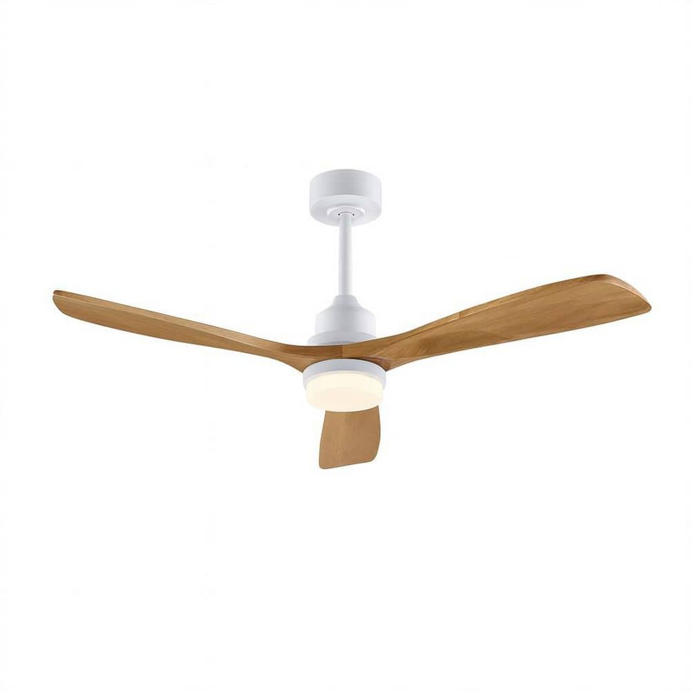 BeamBox 52 in.White Housing Solid Oak Brown Blades Downrod Mount Ceiling Fan with Standard LED ...