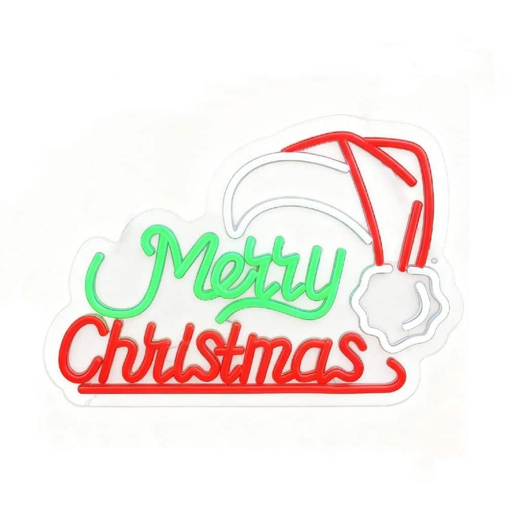 11 in. x 15 in. Red Acrylic LED Merry Christmas Neon Wall Sign ...