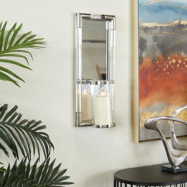 Litton Lane 20 in. Silver Stainless Steel Metal Geometric Pillar Wall ...