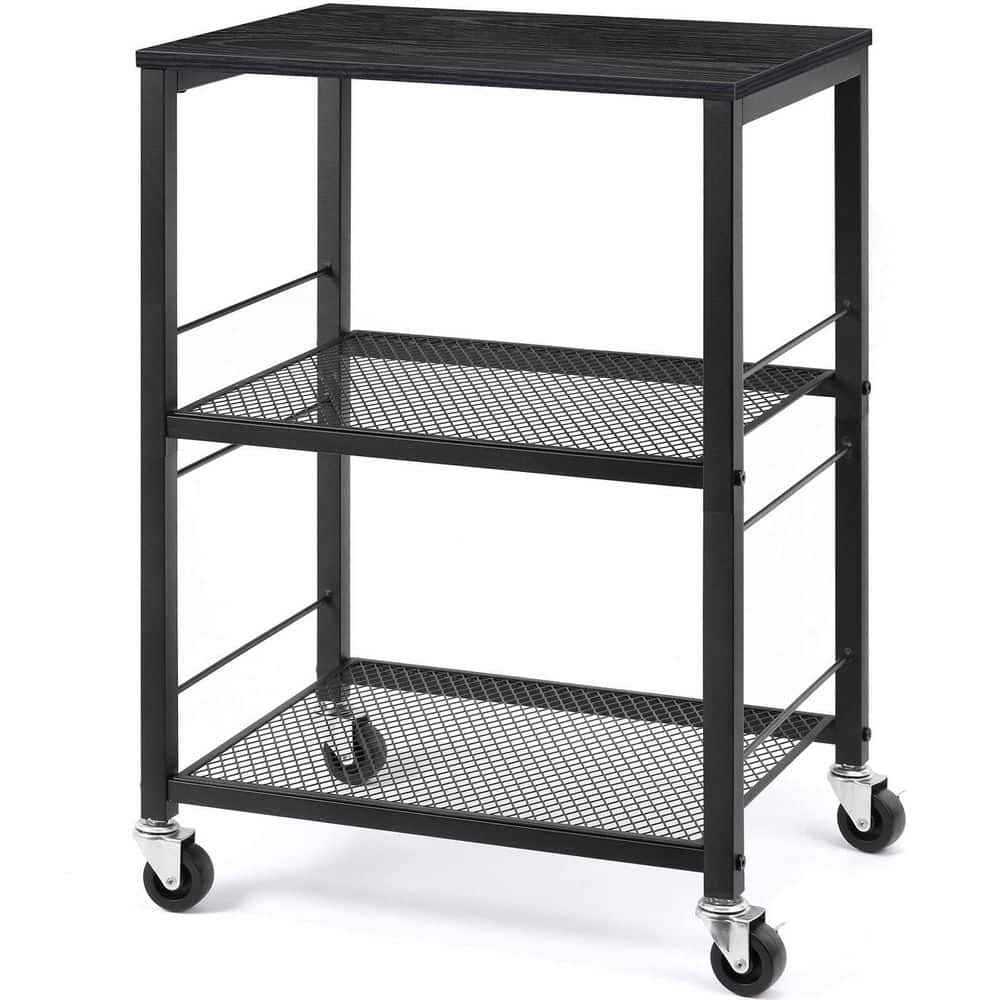 Numhew 3-Tier Rolling Cart, Black Kitchen Microwave Cart with Wheels ...