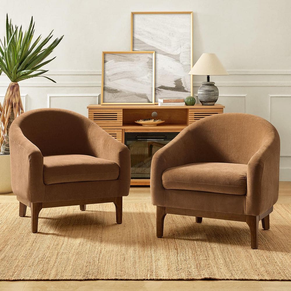 JAYDEN CREATION Cillian Camel Modern Boucle Accent Chair with Solid ...