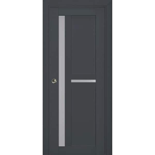 Sartodoors 42 in. x 84 in. 1 Panel Black Finished Solid Wood Sliding ...