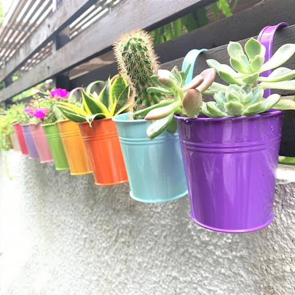 Small Hanging Planters-10 Pack, 4 Inch Colorful Metal Bucket Small ...