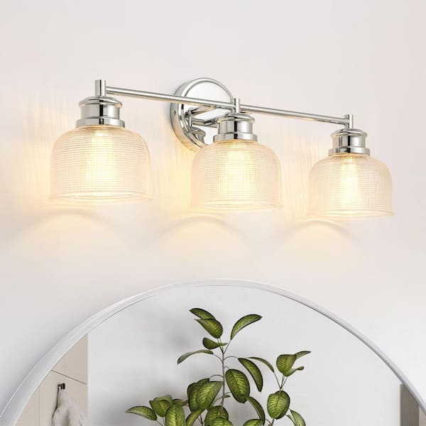 Rennnsan Shannon 23.8 in. W 3-Light Chrome Modern Bell Grid Glass ...