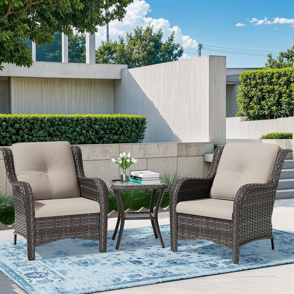 Gardenbee 3-Piece Wicker Patio Outdoor Lounge Chair Set with Beige ...