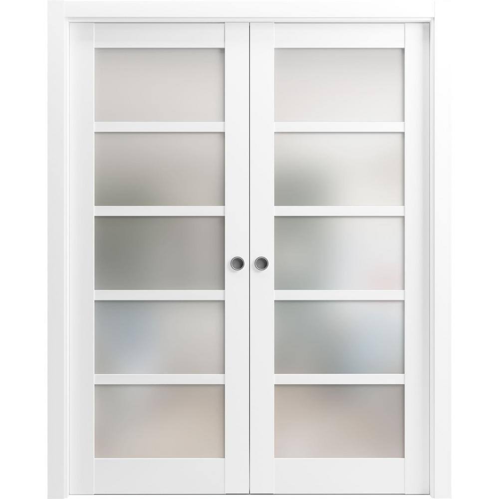 Sartodoors 72 in. x 80 in. 2 Panel White Finished MDF Sliding Door with ...