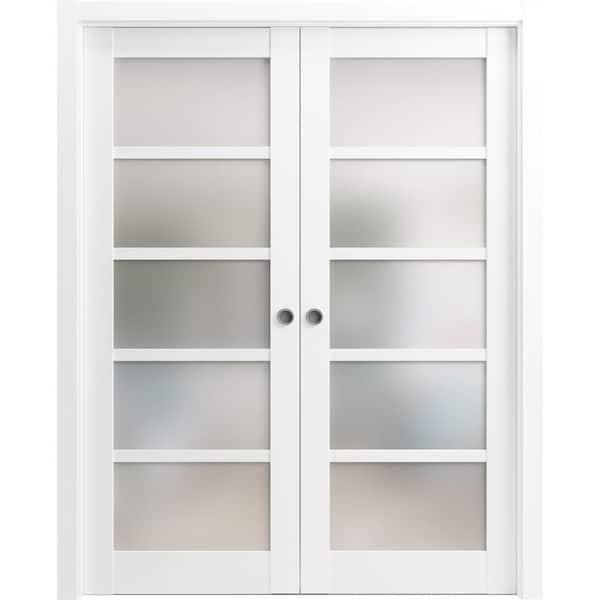 Sartodoors 42 in. x 84 in. 1 Panel White Finished MDF Sliding Door with ...