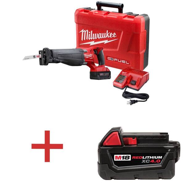 Milwaukee M18 FUEL18-Volt Lithium-Ion Brushless Cordless SAWZALL Reciprocating Saw Kit with Free ...