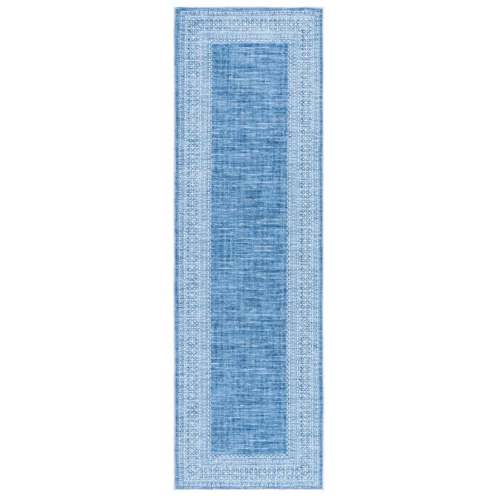 SAFAVIEH Arizona 3 ft. x 8 ft. Blue/Ivory Machine Washable Distressed ...