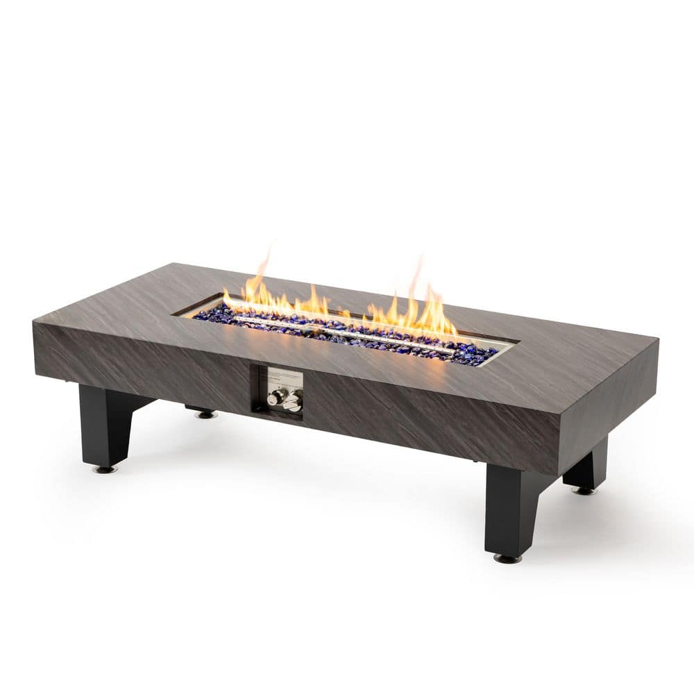 Modern Outdoor Fire Table-Sleek Stone/Walnut Finish, Stainless Steel ...