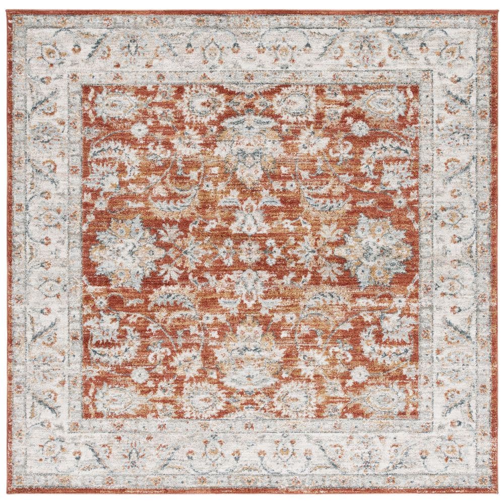 SAFAVIEH Avalon 7 ft. x 7 ft. Rust/Ivory Ornate Distressed Border ...