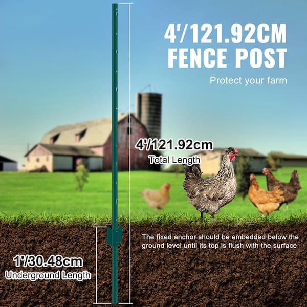 VEVOR 4 ft. Fence Post, T-Post Heavy-Duty Metal Fence Posts, Sturdy ...