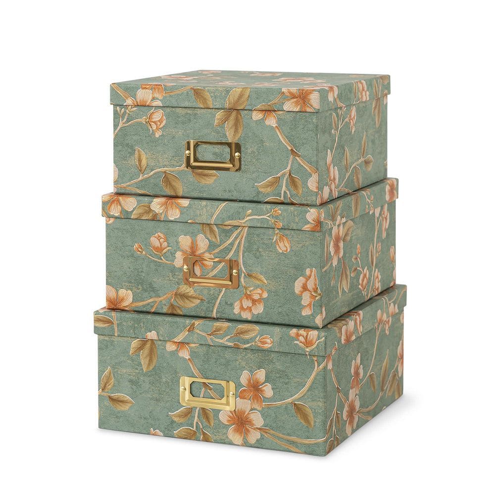 Green Sage, Square Cardboard Decorative Stacking Storage Boxes with ...
