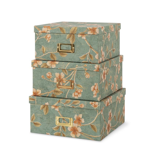 Green Sage, Square Cardboard Decorative Stacking Storage Boxes with ...