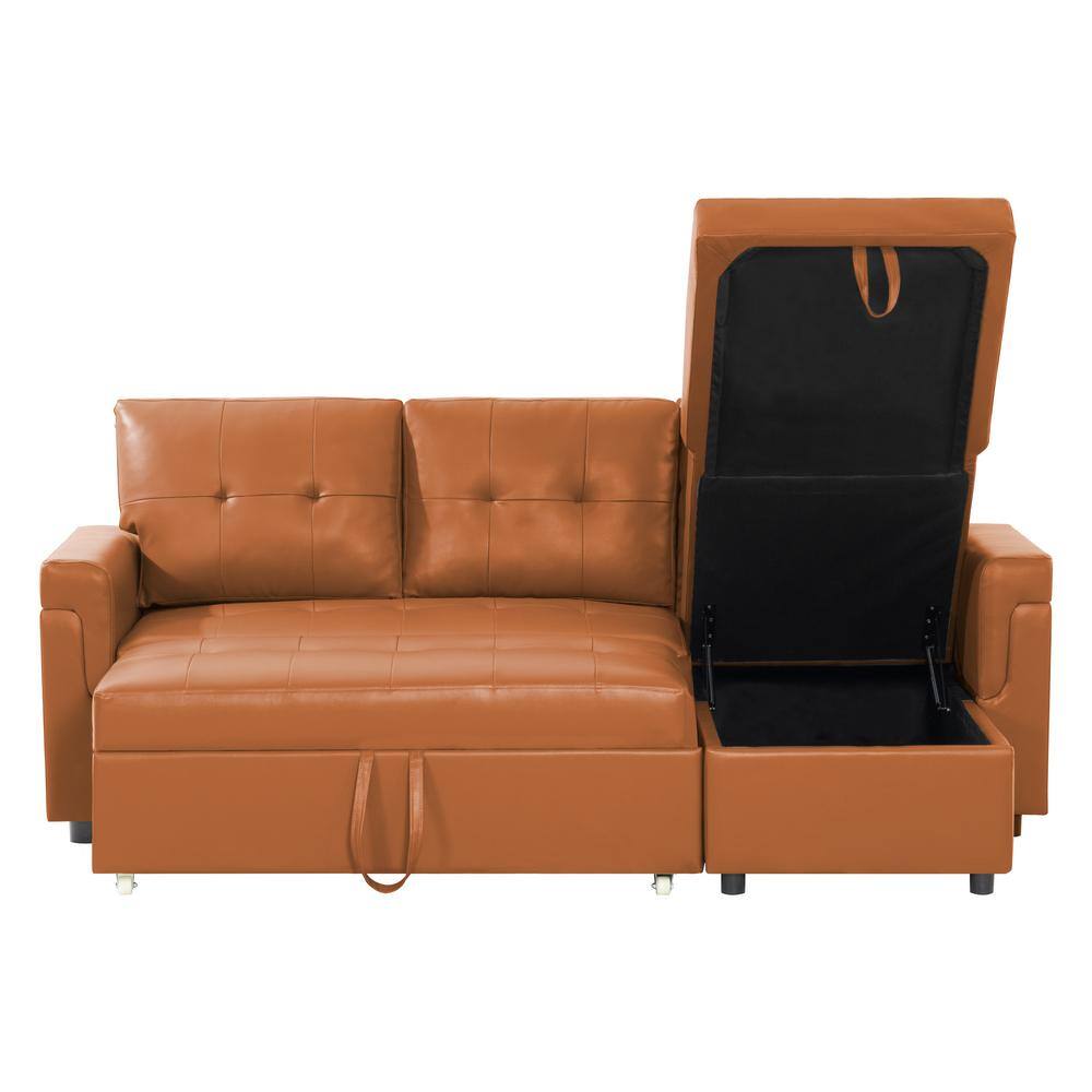 MAYKOOSH 84.64 in. Faux Leather L-Shaped Sleeper Sectional Sofa with ...