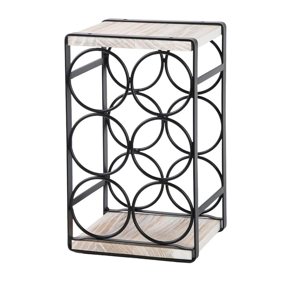 Angel Sar 6-Bottle Rustic Wood and Metal Countertop Wine Rack in White ...