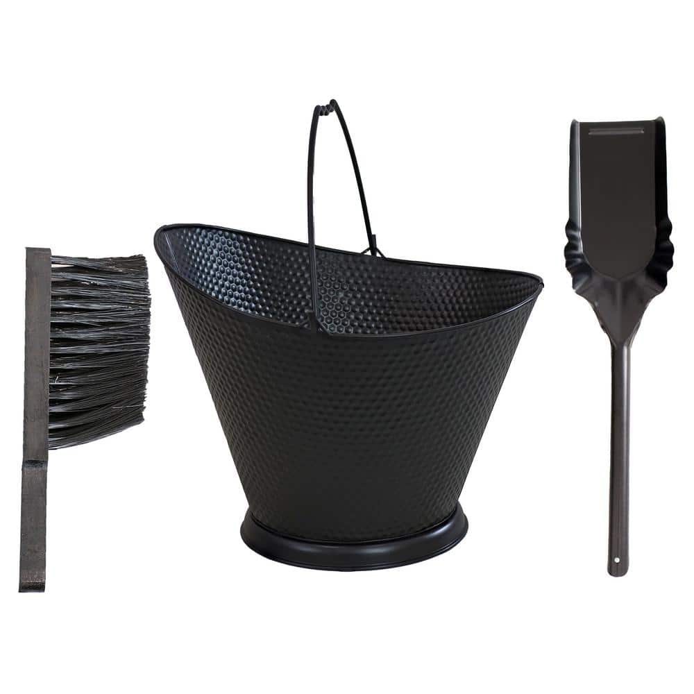 Sunnydaze 5-Gal. Iron Ash Bucket with Brush and Shovel - Black CFT-697 ...