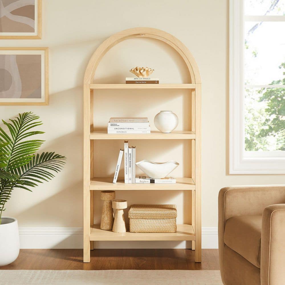 MODWAY Vexley 60 in. Tall Natural Wood 4-Shelf Arched Open Display ...
