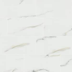 MSI Carrara Azul Polished White Tile Gray Veining Porcelain Marble Look ...