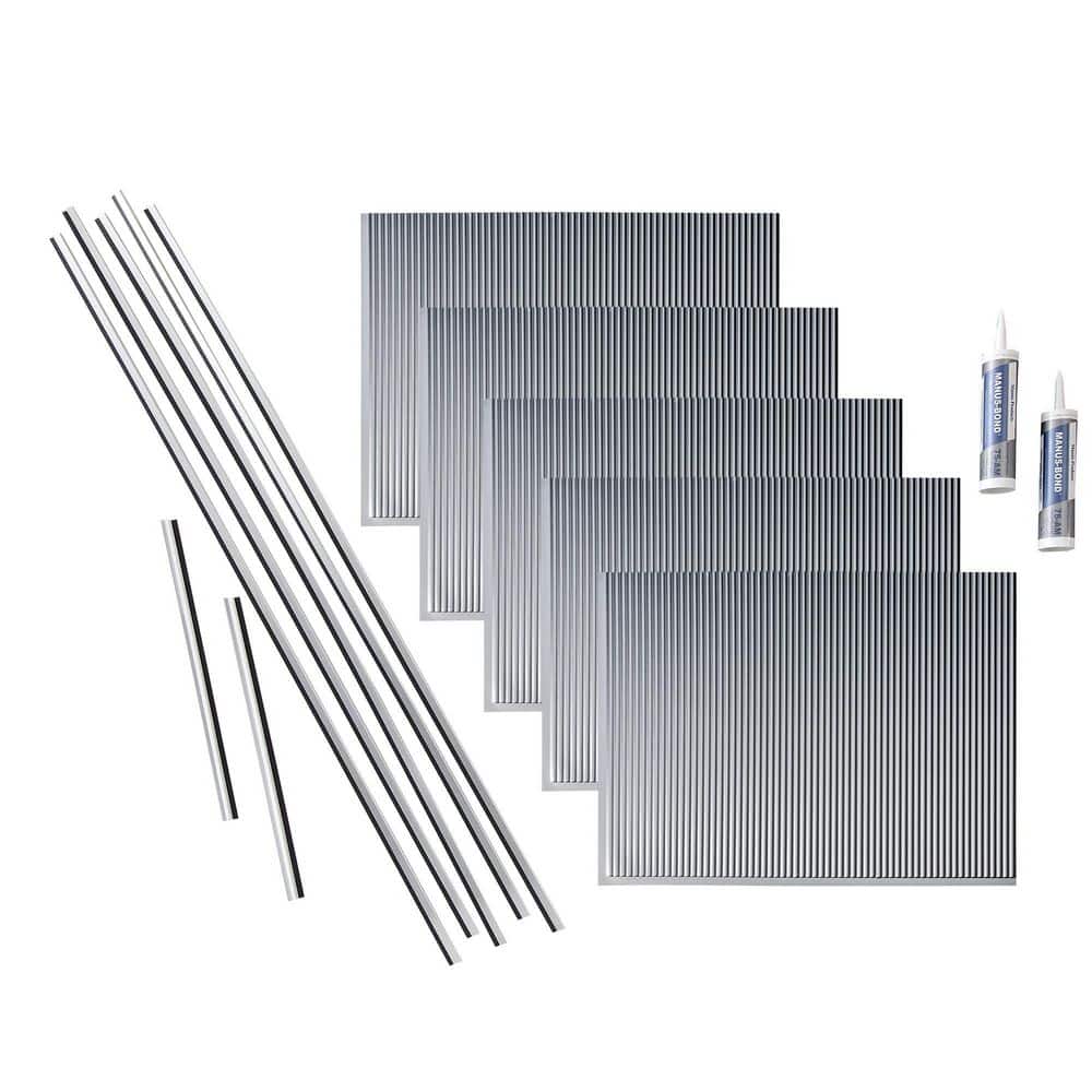 Fasade Rib 18 in. x 24 in. Argent Silver Vinyl Decorative Wall Tile ...