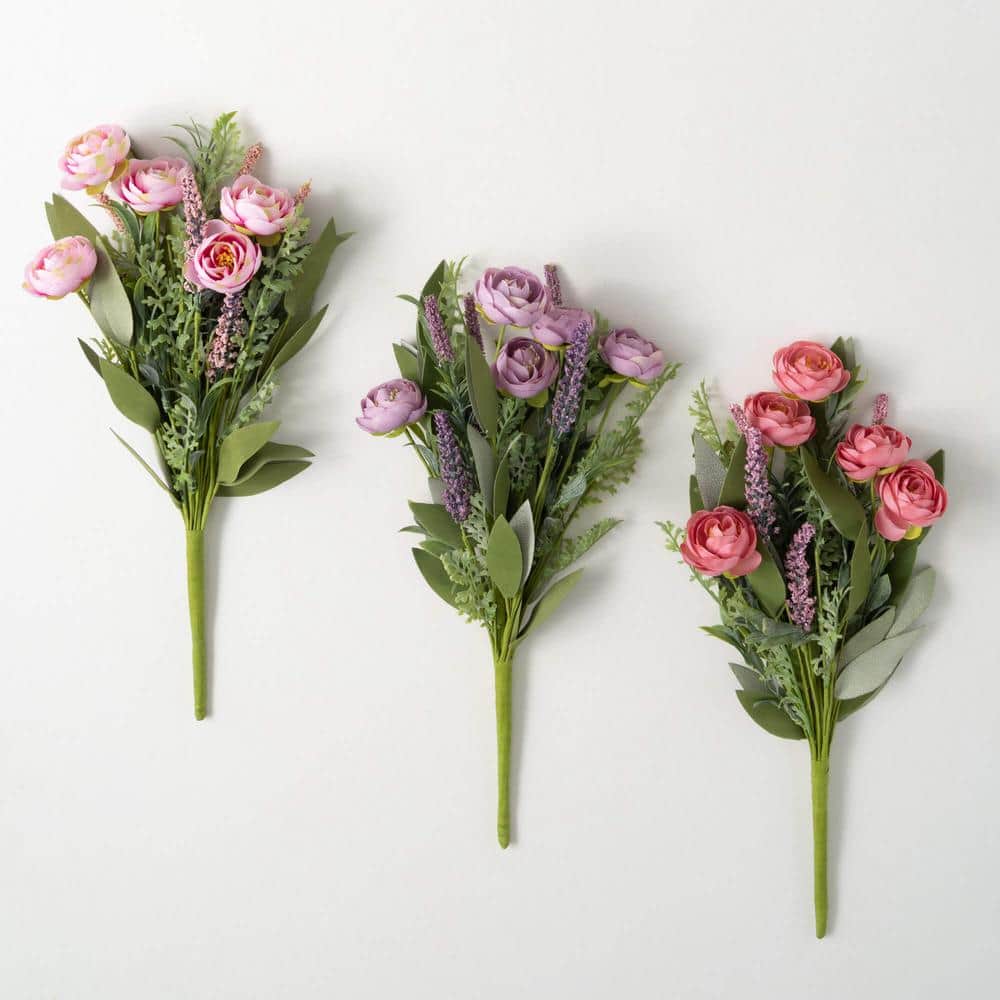SULLIVANS 19 in. Artificial Ranunculus Heather Bush Set of 3 28169BH ...