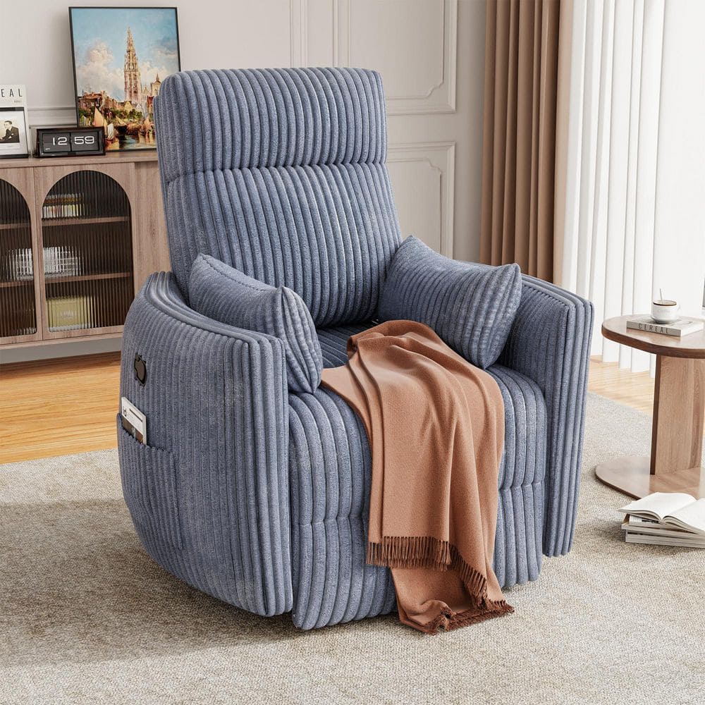 LACOO Gray Corduroy Rocking Swivel Recliner Chair with Side Pockets and ...