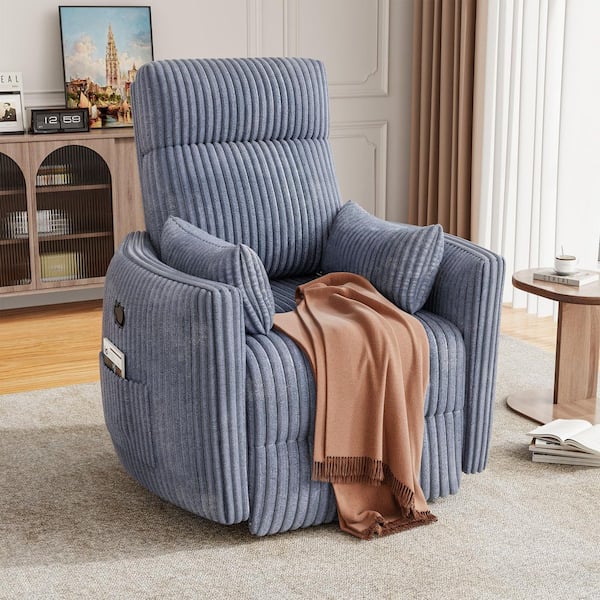 LACOO Gray Corduroy Rocking Swivel Recliner Chair with Side Pockets and ...