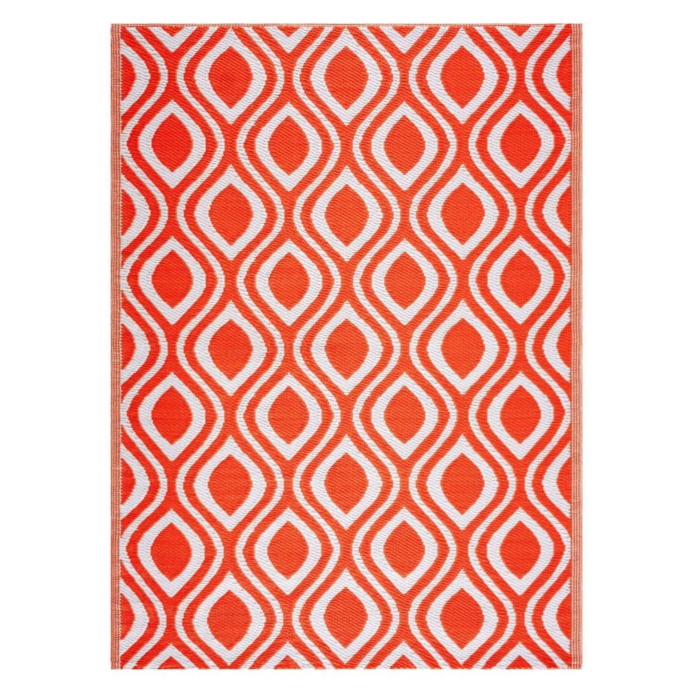 PLAYA RUG Venice Orange White 8 ft. x 10 ft. Reversible Recycled ...