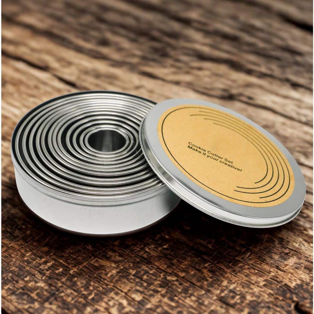 Stainless Steel Round Cutters Set, 12-Piece with Graduated Sizes, Plain ...
