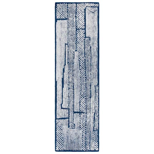 SAFAVIEH Abstract 2 ft. x 8 ft. Ivory/Navy Geometric Abstract Runner ...