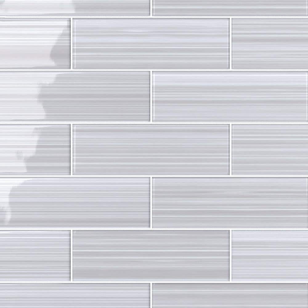 Bodesi Hand Painted Rectangular 4 in. x 12 in. Warm Gray 20 Glass tile ...
