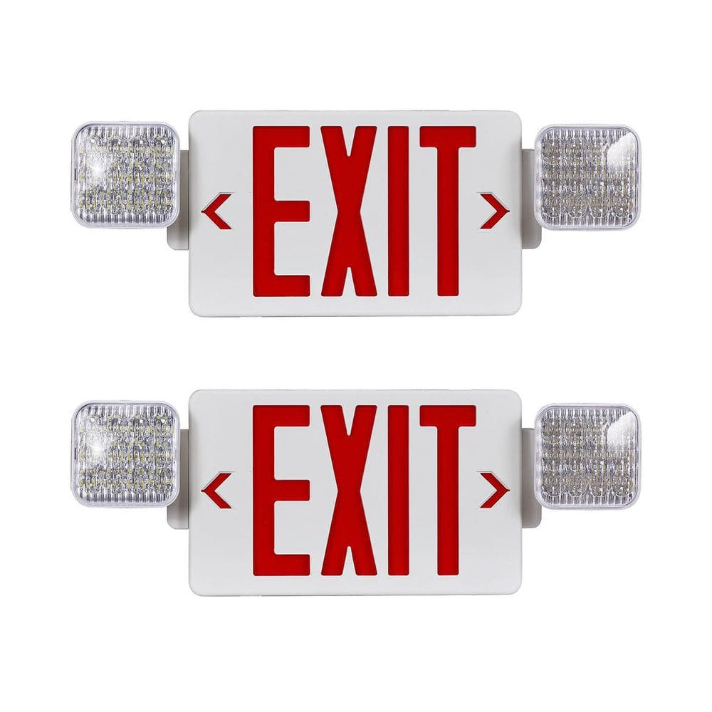 2-Pack Red LED Exit Sign with Emergency Light Adjustable Square Head UL ...