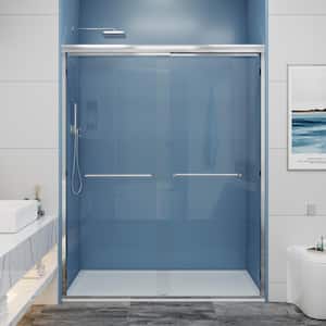 MCOCOD 60 in. W x 76 in. H Double Sliding Semi-Frameless Shower Door in Brushed Nickel with ...