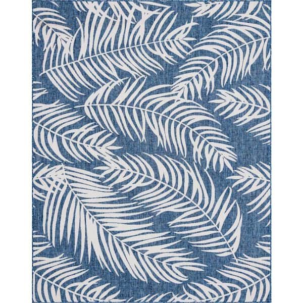 Unique Loom Outdoor Botanical Palm Blue 9 ft. x 12 ft. Area Rug 3148678 ...