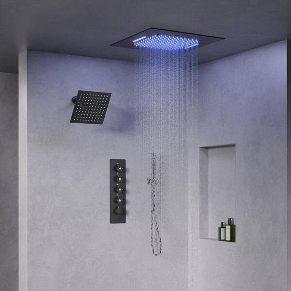 GRANDJOY Aurora Luxury LED Dual Showers 4-Spray 20 in. and 10 in. Fixed ...