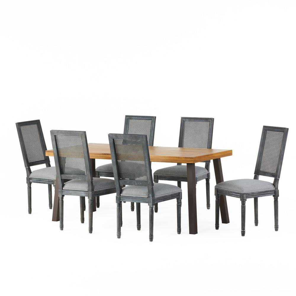 Noble House Karlene 7-Piece Natural and Gray Wood Dining Set 108793 ...