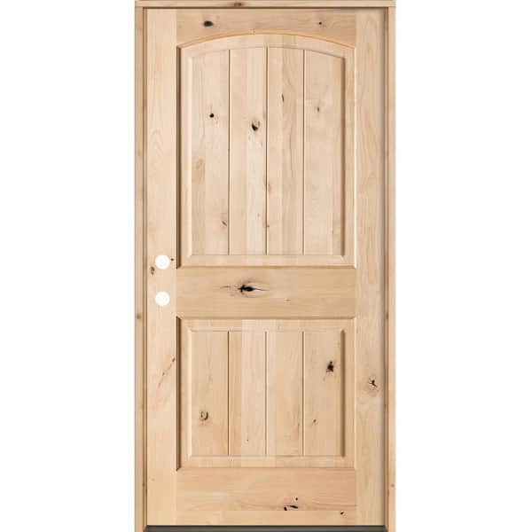 Krosswood Doors 36 in. x 80 in. Rustic Knotty Alder 2-Panel Arch Top ...
