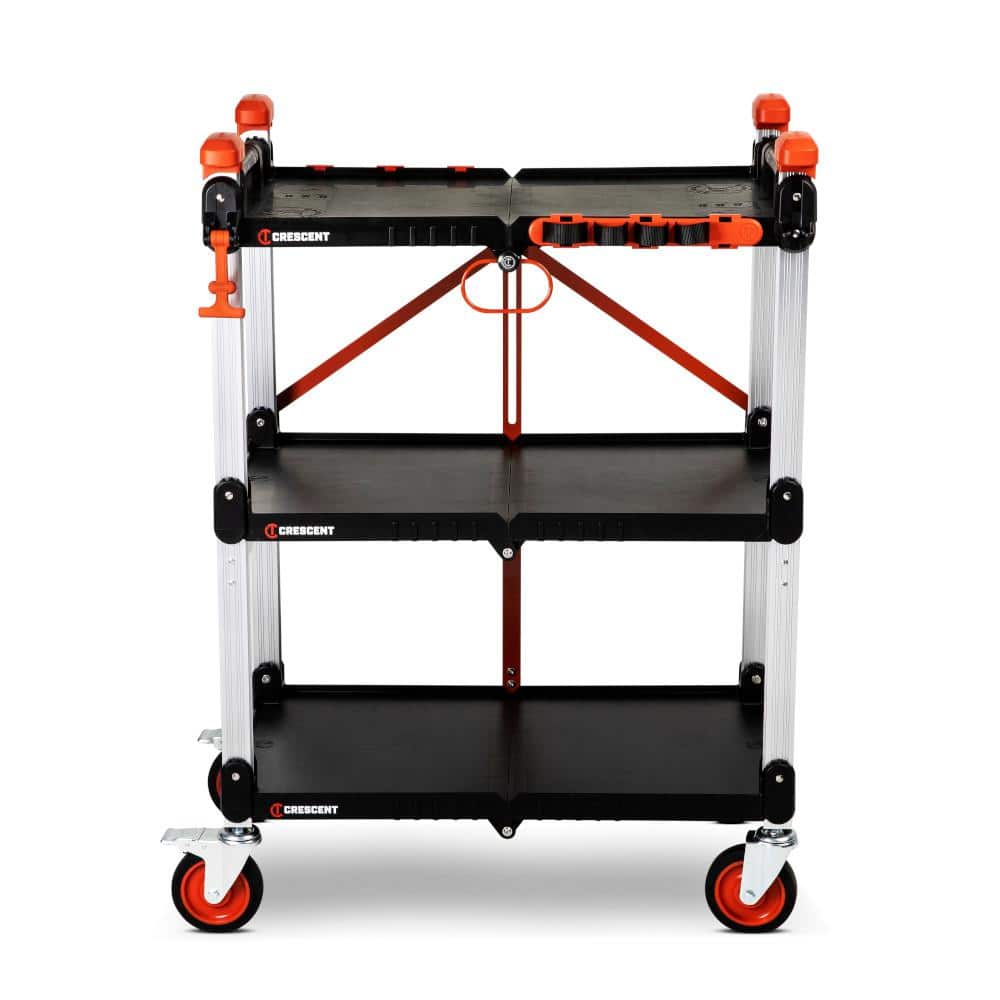 Crescent SITERUNNER 20 in. 3-Shelf Heavy Duty Folding Jobsite Cart with ...