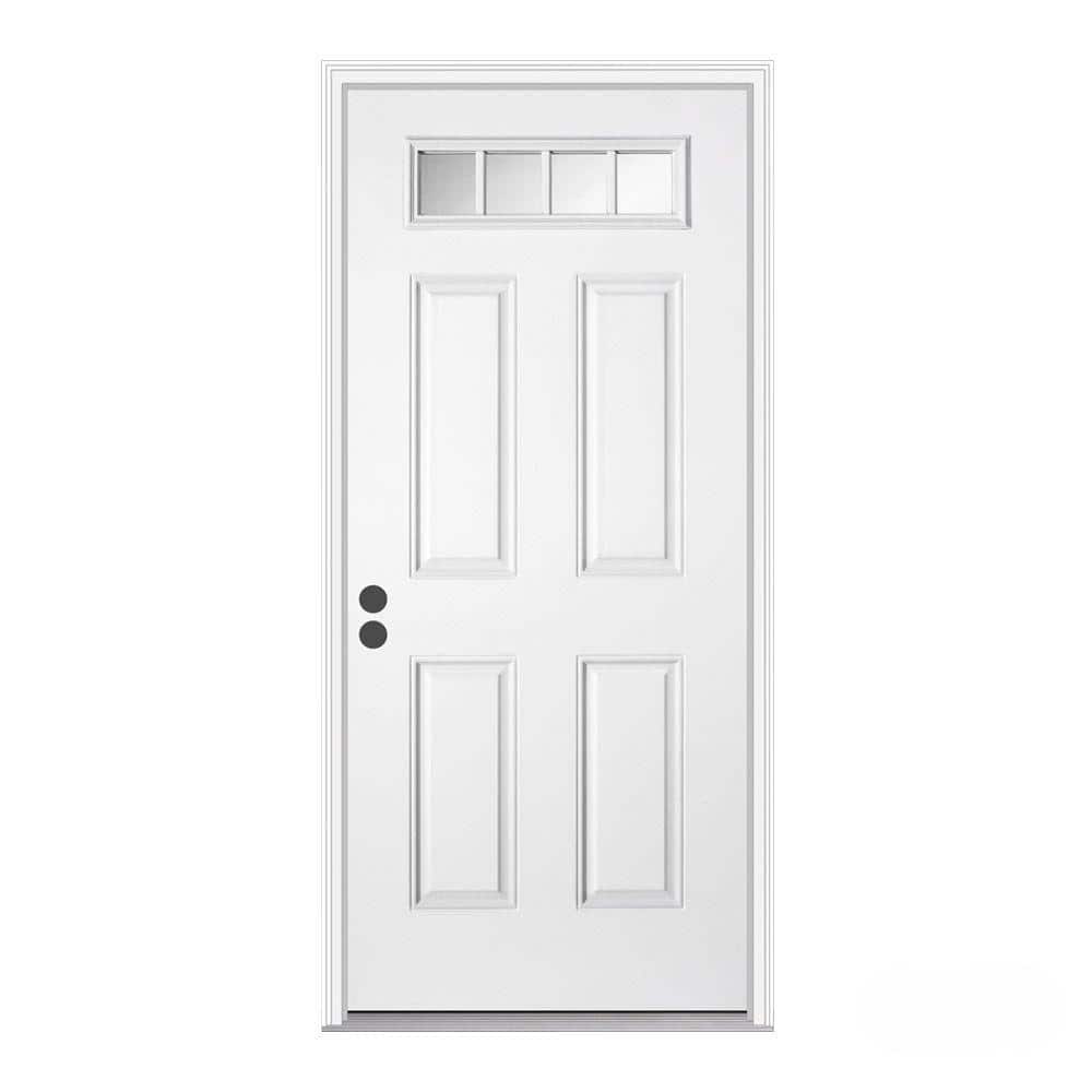 JELD-WEN 34 in. x 80 in. 4 Lite Primed Steel Prehung Right-Hand Inswing ...