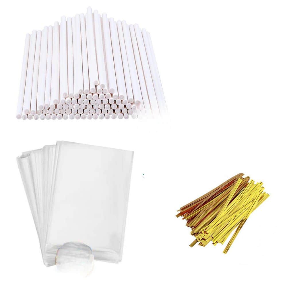 Cake Pop Sticks and Wrappers Kit, 6-in. Paper Lollipop Sticks, Clear ...