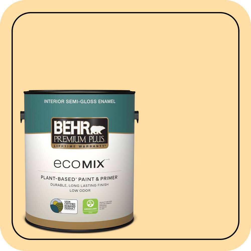 BEHR PREMIUM PLUS 1 gal. #300A-3 Melted Butter Semi-Gloss Enamel EcoMix ...
