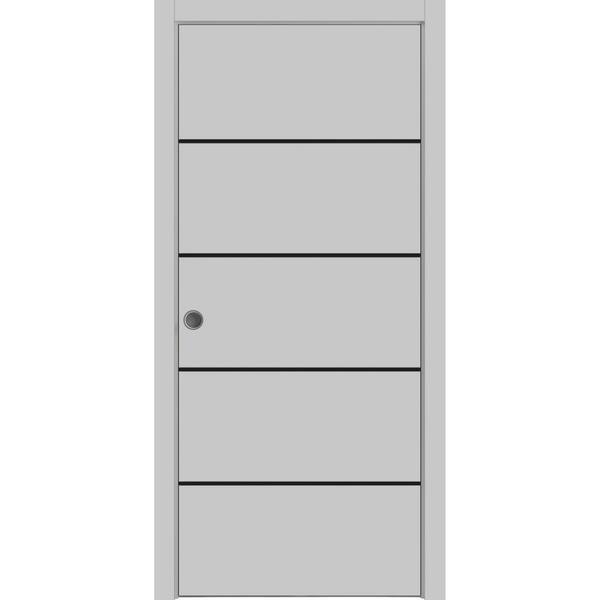 Sartodoors 36 in. x 84 in. 1 Panel Oliva Finished Solid Wood Sliding ...