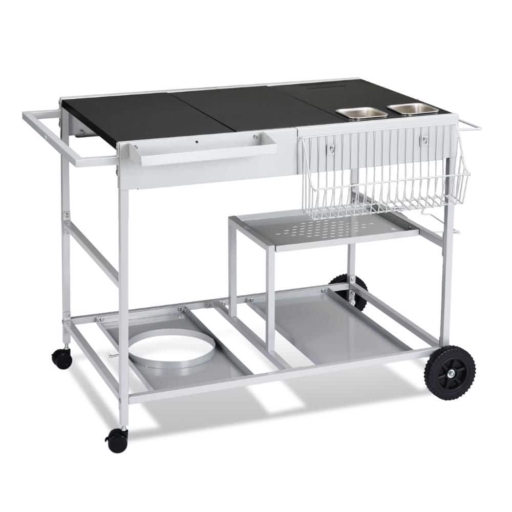 Karl home 4-Wheel Silver BBQ Cart Stainless Steel Top with Seasoning ...