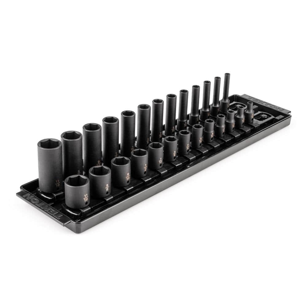 TEKTON 1/4 in. Drive 6-Point Impact Socket Set with Rails and Tray, 26 ...