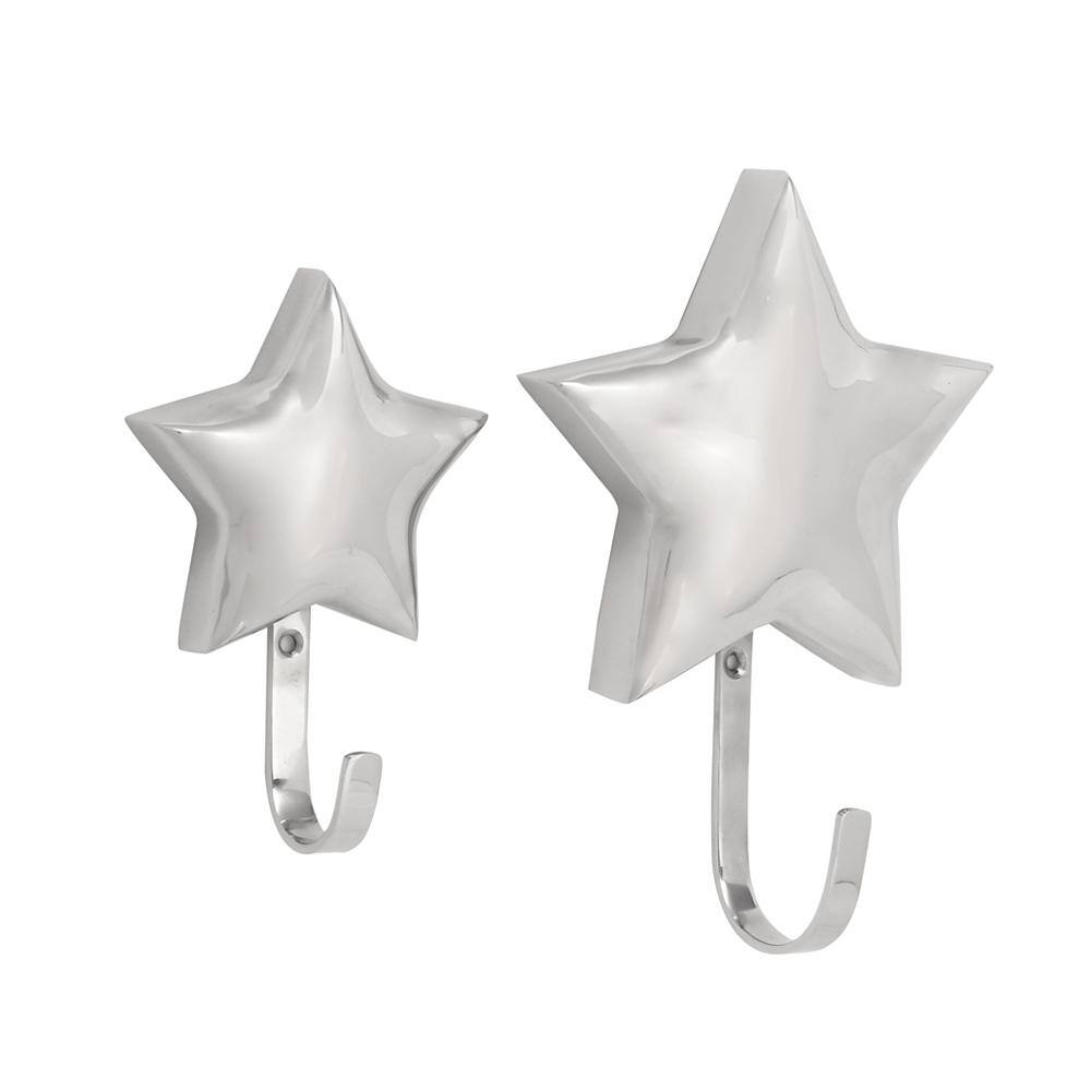 Litton Lane Silver Stainless Steel 3D Star Wall Hooks (Set of 2) 90883 ...