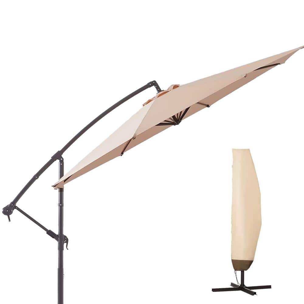 PASAMIC 10 ft. Aluminum Patio Offset Umbrella Outdoor Cantilever ...