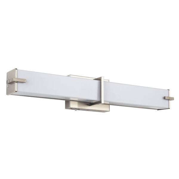JESHUA 24 in. 1-Light Brushed Nickel Integrated LED Bathroom Vanity ...