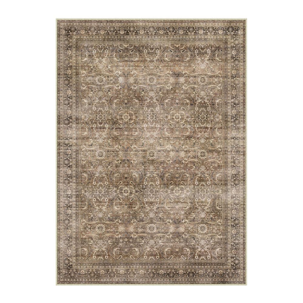 HaiiMeid Phuket Island Brown 9 ft. x 12 ft. Distressed Vintage Floral ...
