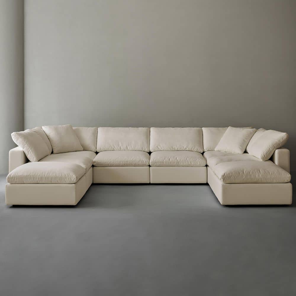 Lesly Modern 157 in. Wide Square Arm Linen Fabric U-Shaped Sectional ...